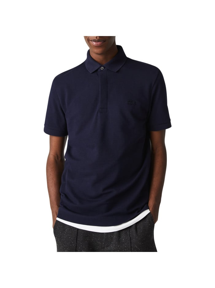 Polo Paris en coton marine uni avec une coupe droite et col boutonne