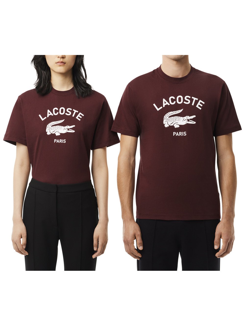 T shirt en coton bordeaux a une coupe droite col rond et imprime blanc central