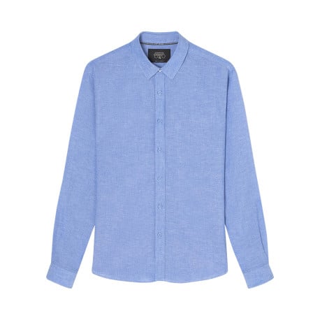 Chemise en lin bleue unie avec une coupe regular fit et des manches boutonnées LE TEMPS DES ...