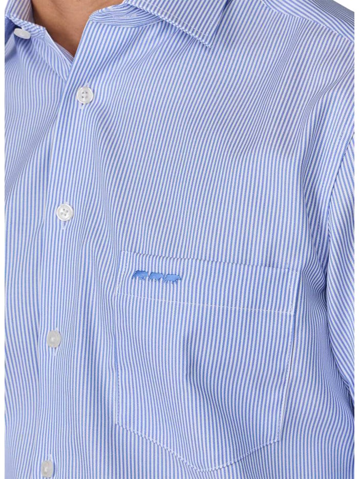 Chemise en coton bleue ciel rayée à coupe regular fit avec une poche MISE AU GREEN - CCV Mode